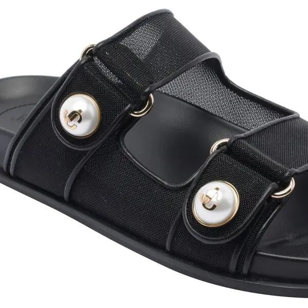 JIMMY CHOO Fayence Fabric Sandals With Pearl Embellishments