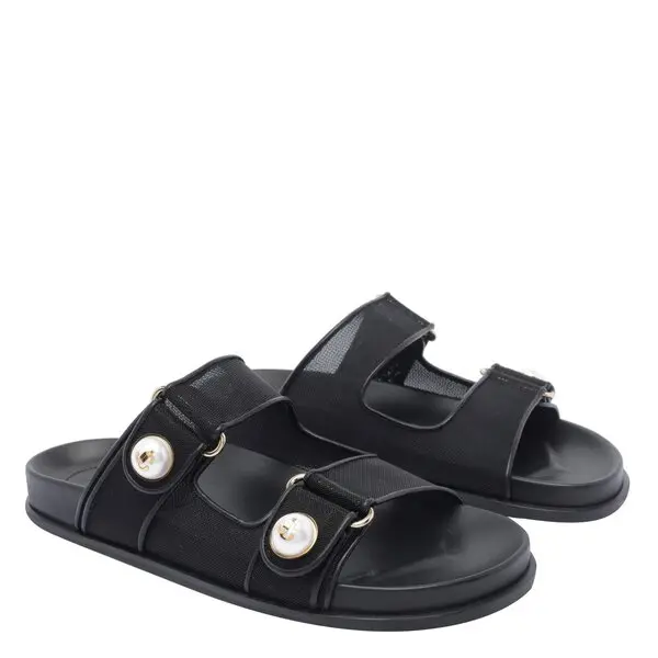 JIMMY CHOO Fayence Fabric Sandals With Pearl Embellishments