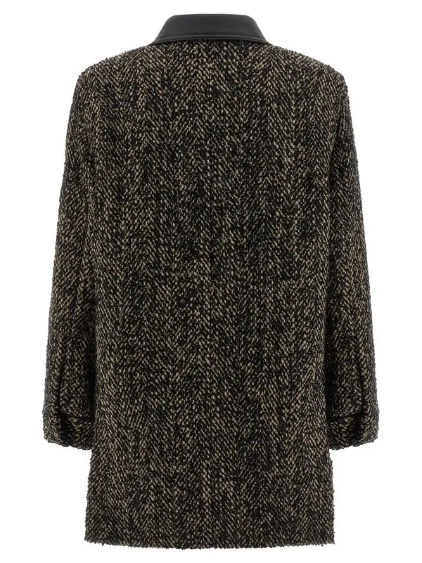 Max Mara Angio Wool Tweed Jacket With Leather Collar