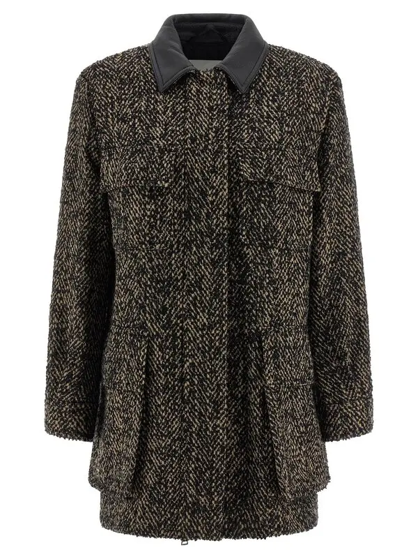 Max Mara Angio Wool Tweed Jacket With Leather Collar - Multicolor