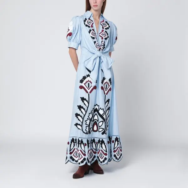 Farm Rio Embroidered Cotton Maxi Dress With Bow Detail