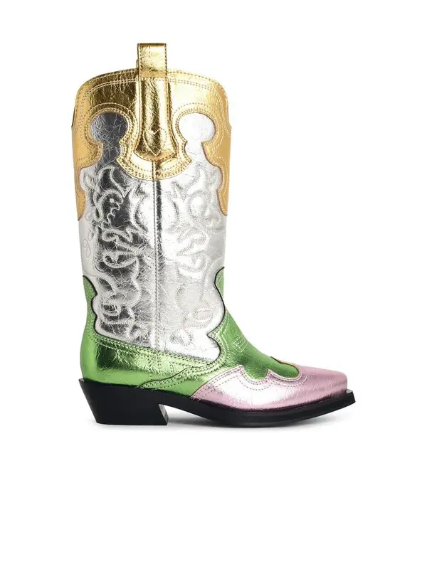 GANNI Western Embroidered Eco Leather Boots - Multicolor