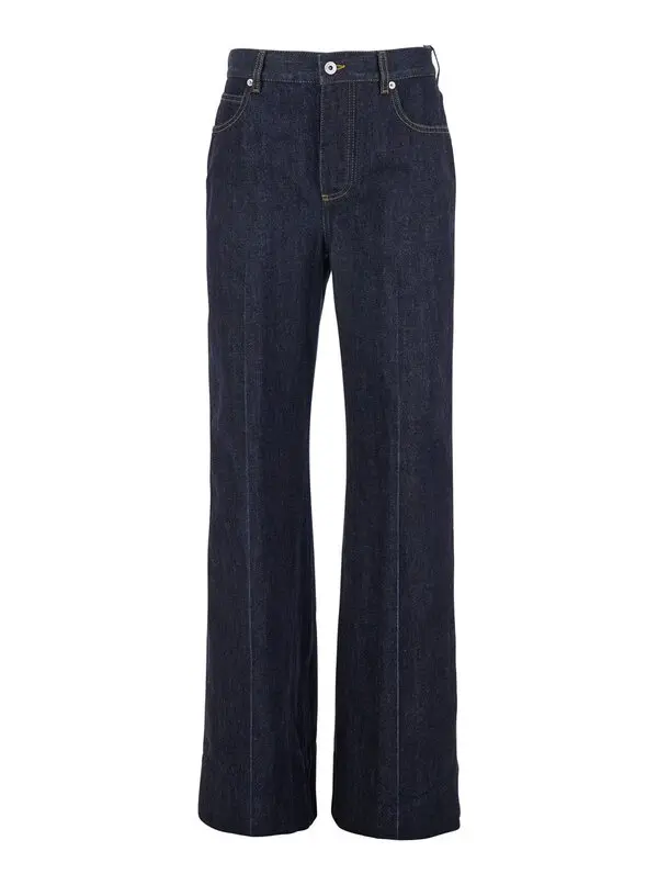 Bottega Veneta Indigo Blue Palazzo Jeans With Suede Logo Patch - Multicolor