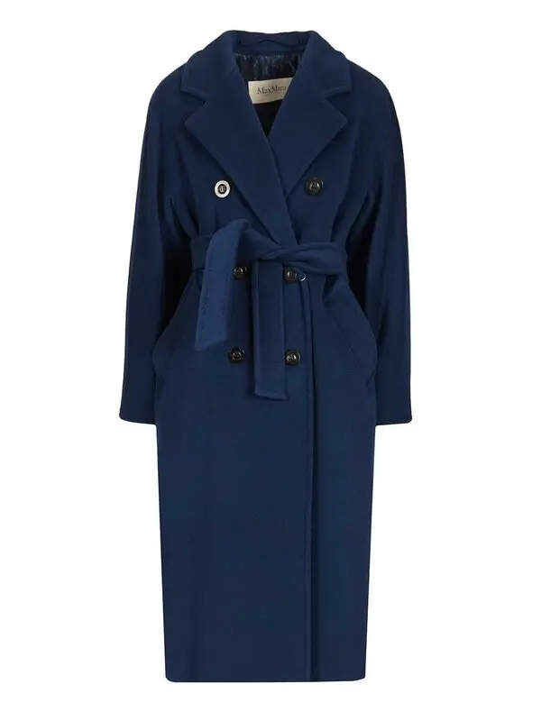 Max Mara Madame Wool Cashmere Double-breasted Belted Coat - Blue