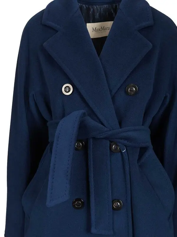 Max Mara Madame Wool Cashmere Double-breasted Belted Coat - Blue