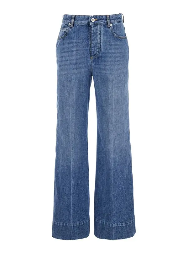 Bottega Veneta Indigo Blue Cotton Blend Jeans With Turn-up Hem - Multicolor