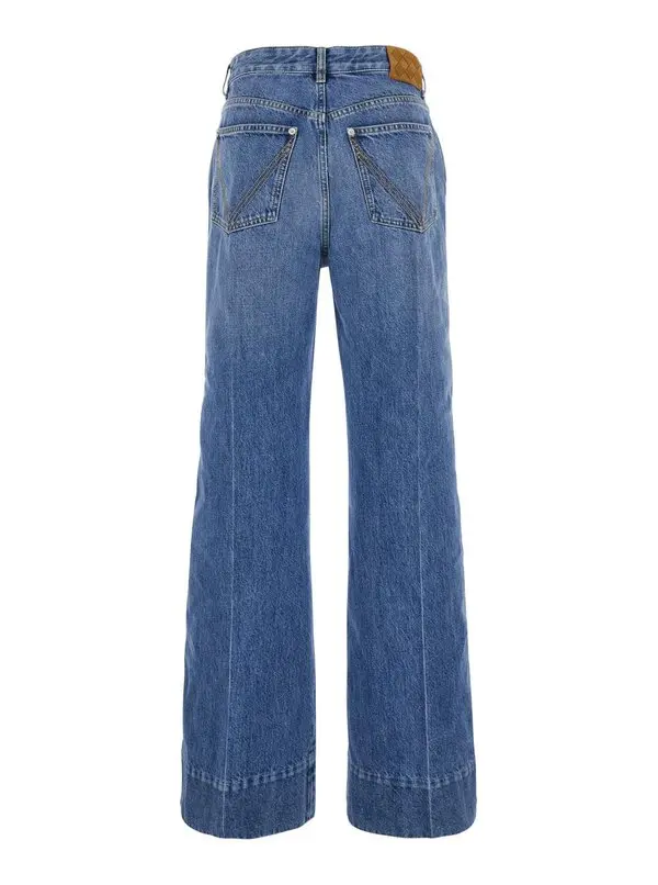 Bottega Veneta Indigo Blue Cotton Blend Jeans With Turn-up Hem