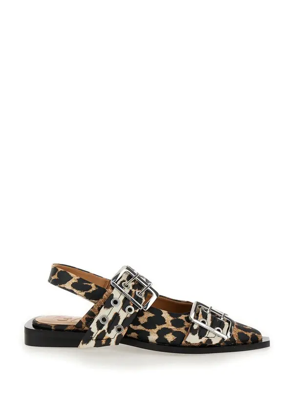 GANNI Ballet Flats With Double Buckle And Leopard Print - Multicolor