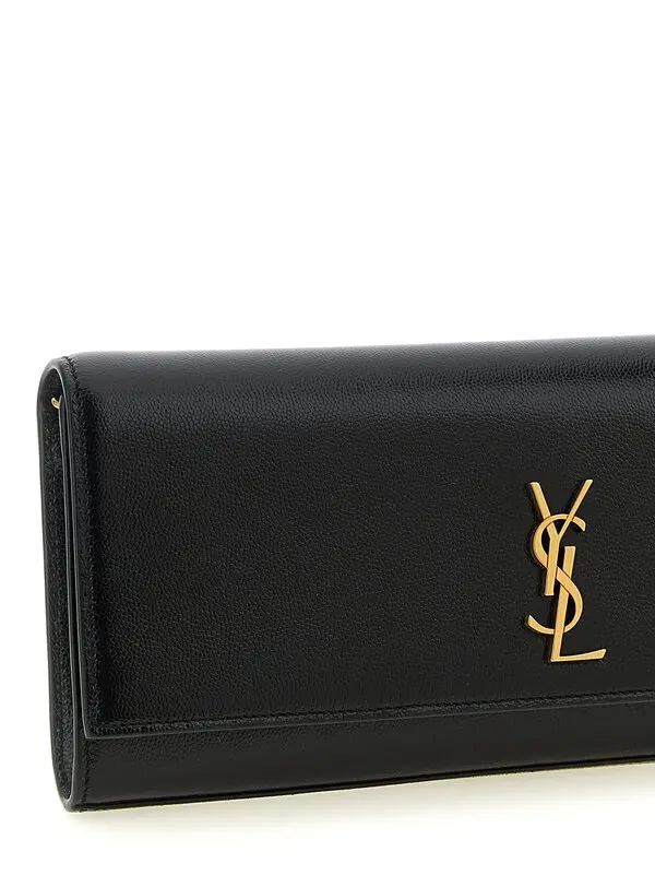 Saint Laurent Kate Grain De Poudre Leather Clutch - Black