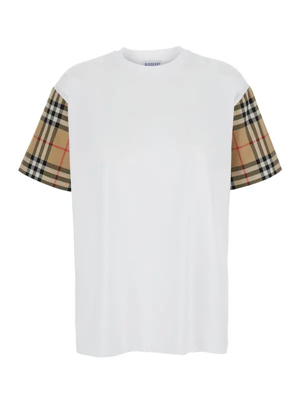Burberry White T-shirt With Vintage Check Sleeves - Multicolor