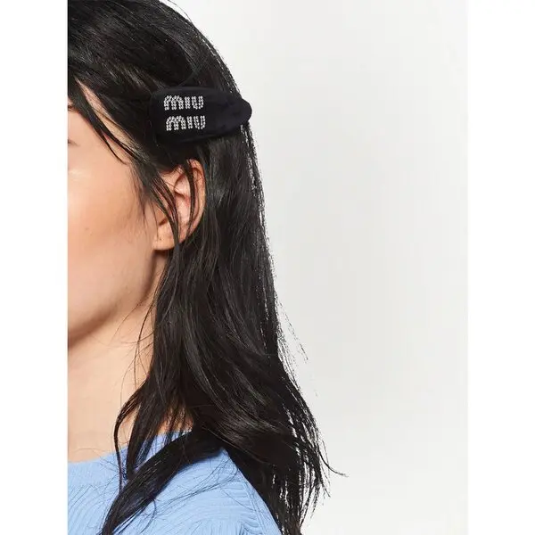 Miu Miu Velvet Rhinestone Logo Barrette