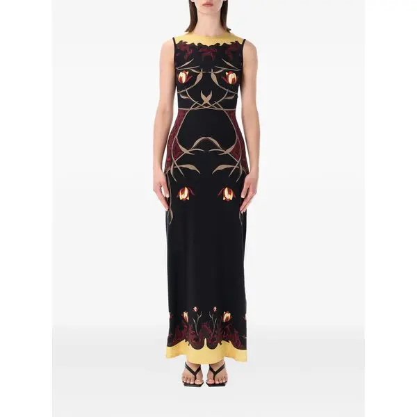 MARINE SERRE Floral Print Sleeveless Floor Length Dress - Black