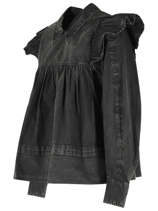 GANNI Organic Cotton Blouse With Ruffle Shoulders