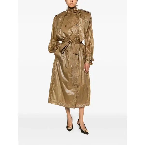 Saint Laurent High Neck Double-breasted Trench Coat - Cream
