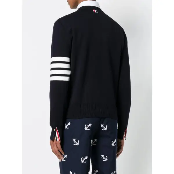 Thom Browne Navy Cotton Fine Knit Crew Neck Long Sleeve Sweater - Blue