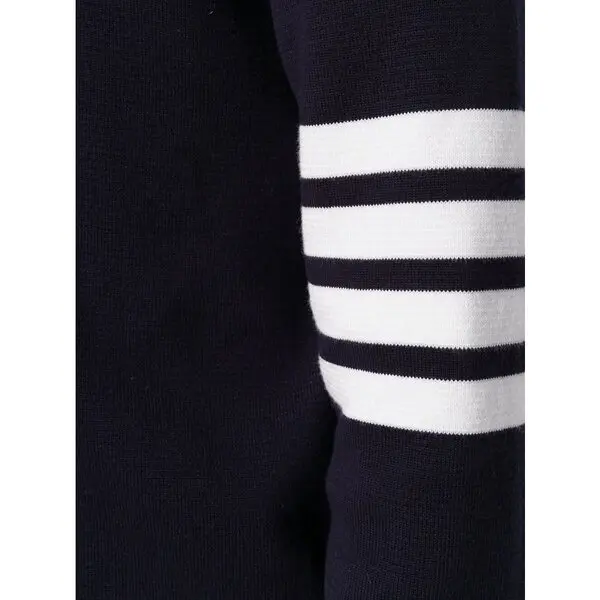 Thom Browne Navy Cotton Fine Knit Crew Neck Long Sleeve Sweater - Blue