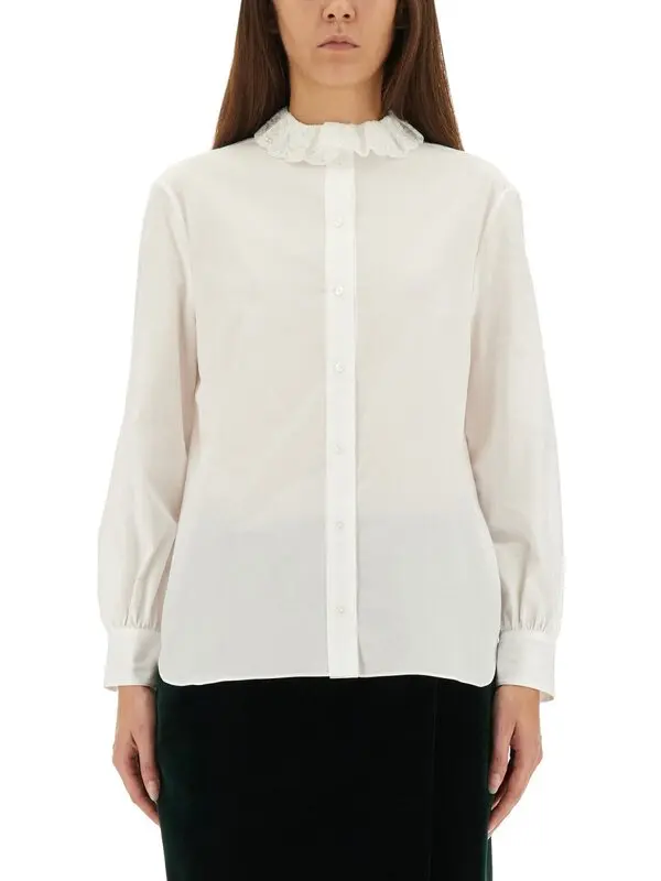 Saint Laurent Cotton Pierrot Collar Shirt - White