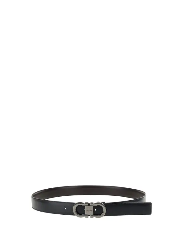 FERRAGAMO Smooth Leather Belt With Gancini Buckle - Black