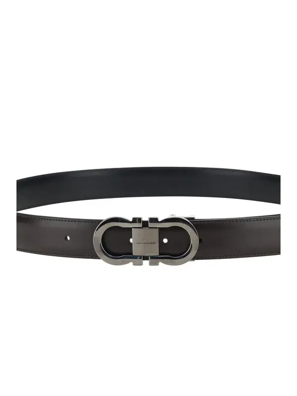 FERRAGAMO Smooth Leather Belt With Gancini Buckle - Black