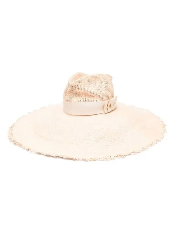 Celine Wide Brim Straw Hat With Triomphe Motif - Cream