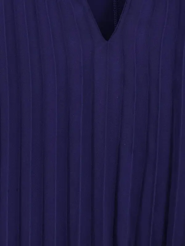 Max Mara Pleated Belted V-neck Sleeveless Flared Dress - Multicolor