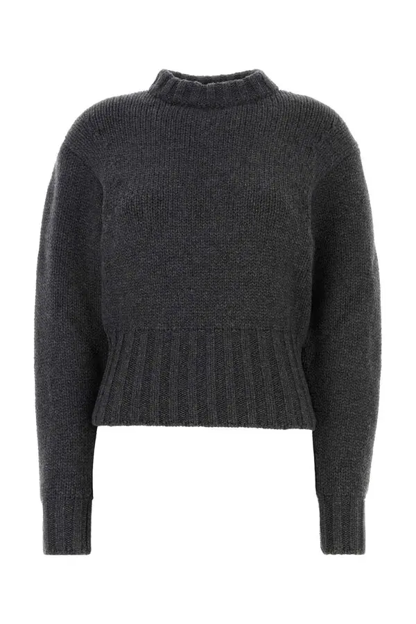 Alexander McQueen Melange Dark Grey Stretch Wool Blend Sweater - Gray