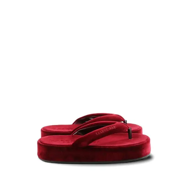 Balenciaga Burgundy Velvet Platform Thong Sandals