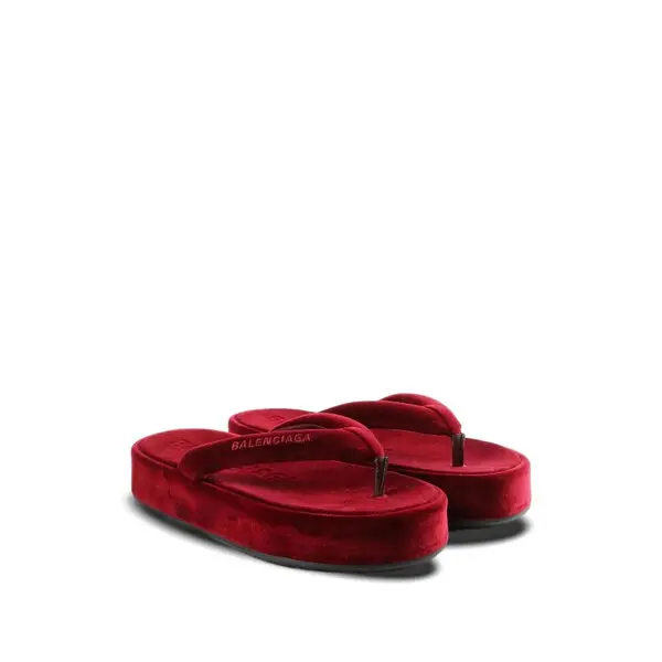 Balenciaga Burgundy Velvet Platform Thong Sandals