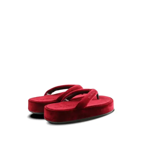 Balenciaga Burgundy Velvet Platform Thong Sandals