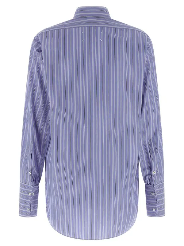 MAISON MARGIELA Striped Cotton Shirt With Curved Hem - Blue