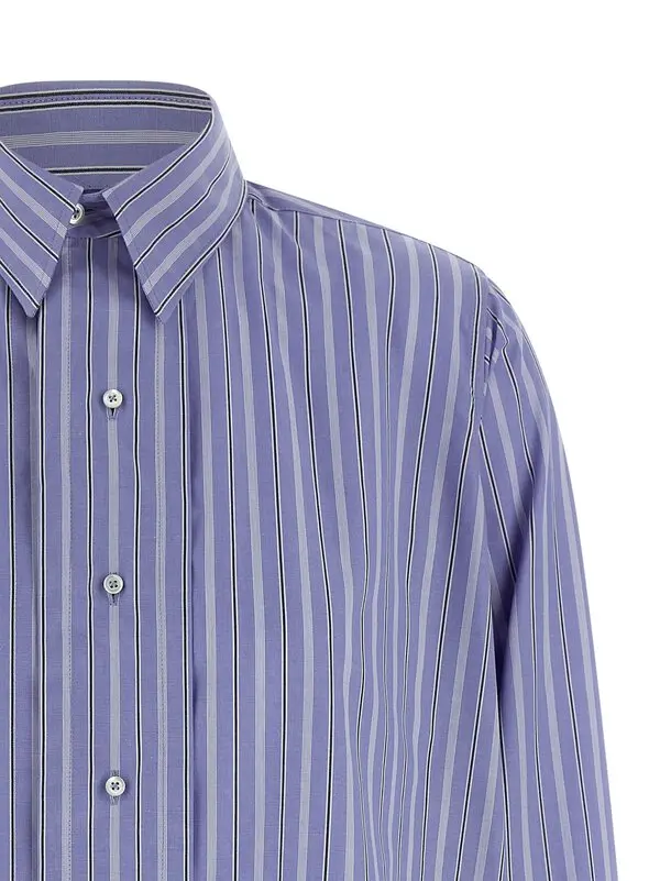 MAISON MARGIELA Striped Cotton Shirt With Curved Hem - Blue