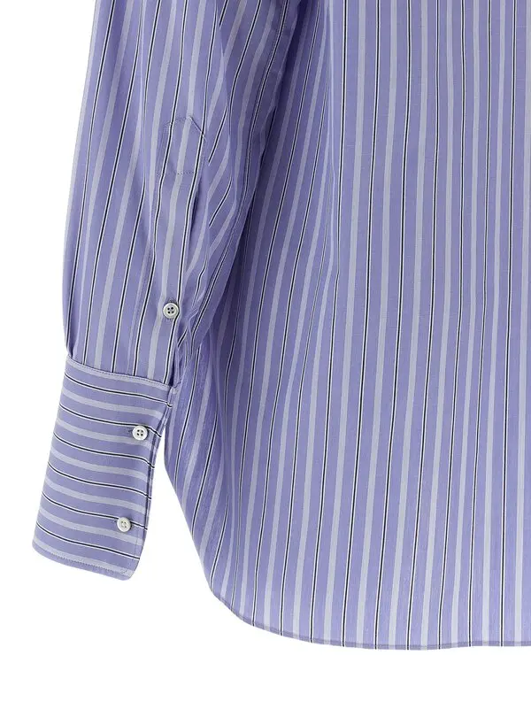 MAISON MARGIELA Striped Cotton Shirt With Curved Hem - Blue