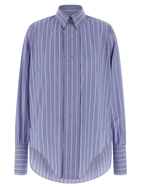 MAISON MARGIELA Striped Cotton Shirt With Curved Hem - Blue