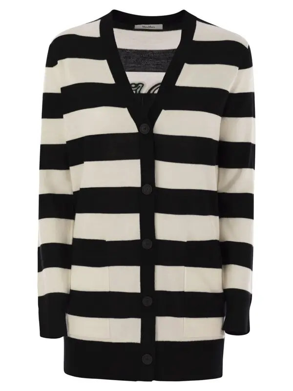 Max Mara Long Striped Virgin Wool Cardigan With "1951" Applique - Multicolor