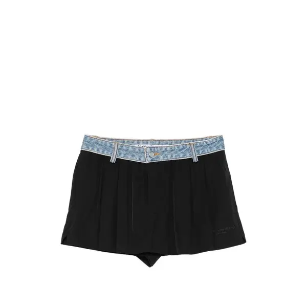 Alexander Wang Pleated Mini Skirt Shorts With Logo Patch - Black