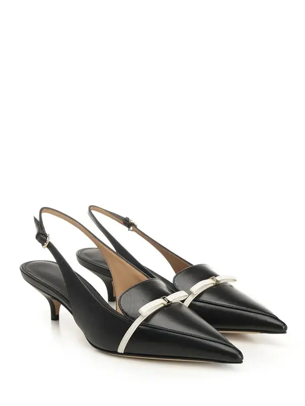 FERRAGAMO Giusina Slingback Leather Slingback With Bow Detail - Black