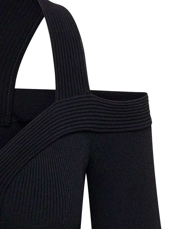 Alexander McQueen Black Jersey Stretch Cropped Top With Cut-out Details - Multicolor