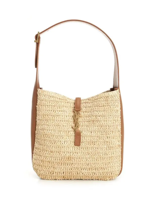 Saint Laurent Le 5 À 7 Raffia Shoulder Bag - Cream