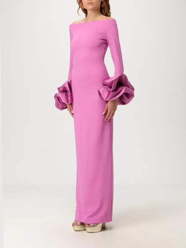 Solace London Fuchsia Gown With Dramatic Sleeves - Pink