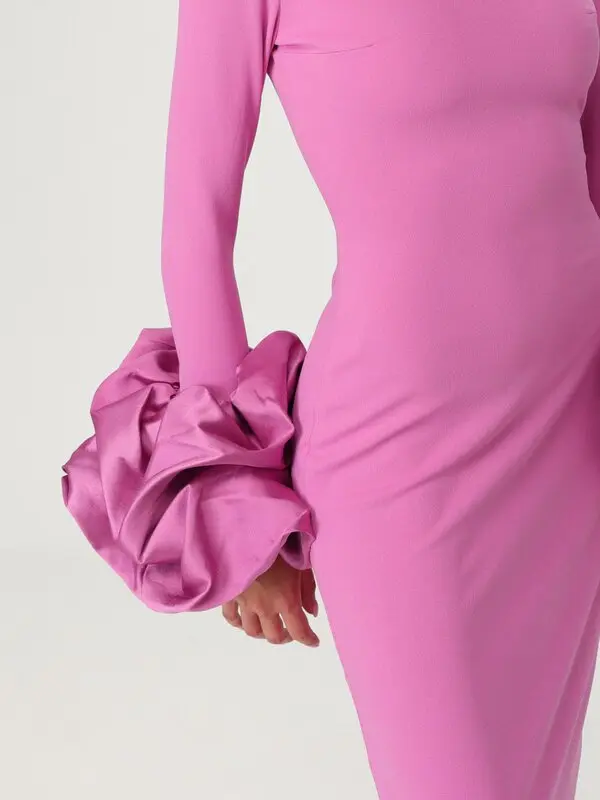Solace London Fuchsia Gown With Dramatic Sleeves - Pink