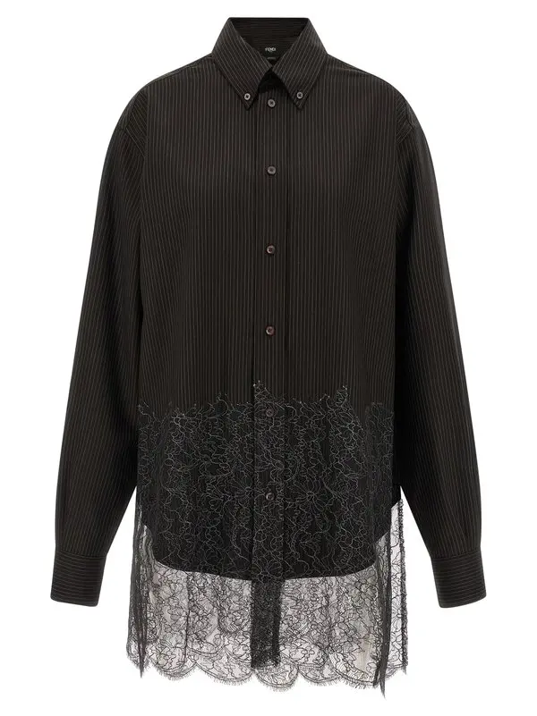 Fendi Wool And Lace Shirt - Brown