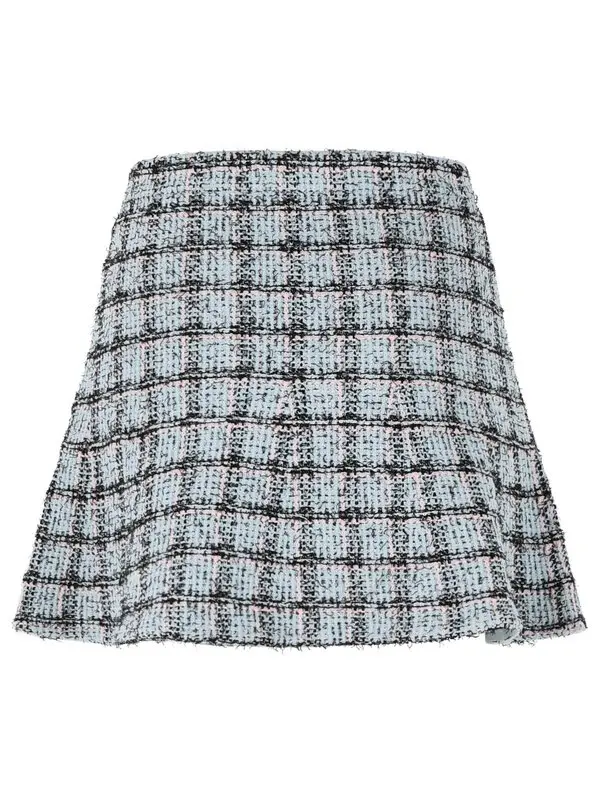 SELF-PORTRAIT Light Cotton Blend Checkered Skirt