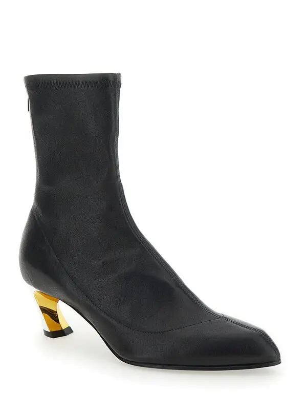 Alexander McQueen Armadillo Black Leather Ankle Boots With Gold Heel - Multicolor