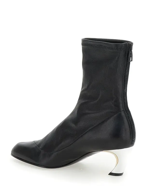 Alexander McQueen Armadillo Black Leather Ankle Boots With Gold Heel - Multicolor