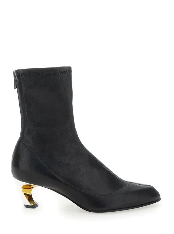 Alexander McQueen Armadillo Black Leather Ankle Boots With Gold Heel - Multicolor