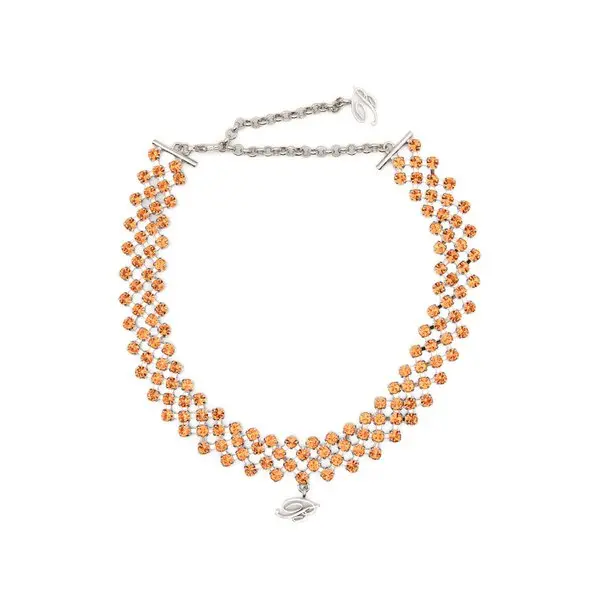 Blumarine Tone Crystal Embellished B-logo Pendant Necklace - Silver