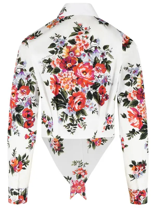 Dolce & Gabbana Floral Print Cotton Poplin Shirt - White