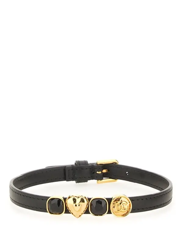 Dolce & Gabbana Leather Choker With Embellishments - Black