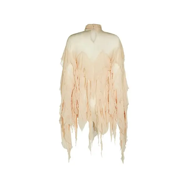 Blumarine Peach Pink Ruffled Texture Pussy-bow Collar Long Sleeve Blouse