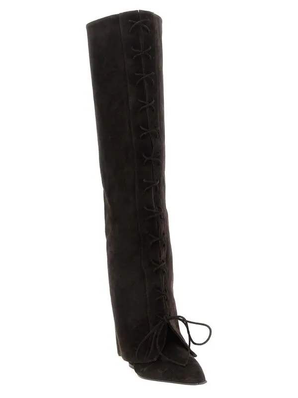 Paris Texas Jane" Fold Over Lace Up Suede Boots - Brown